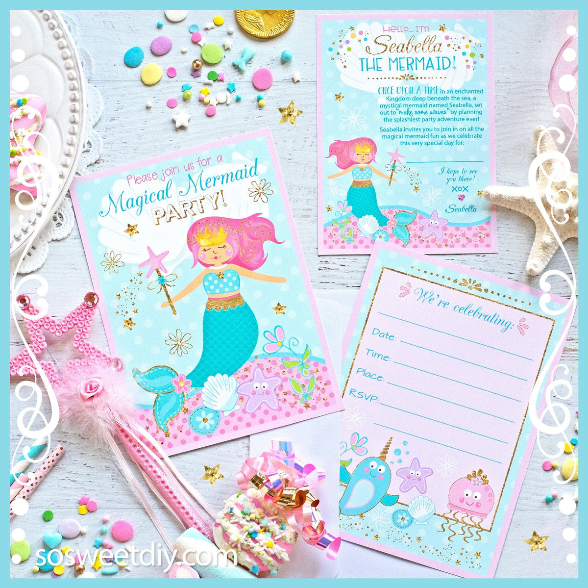 "Sweet Surprise" DIY Mermaid Party Invitation | So Sweet DIY